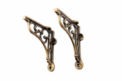5X5 Classic Victorian Scroll Shelf Brackets Antique Brass - Pair