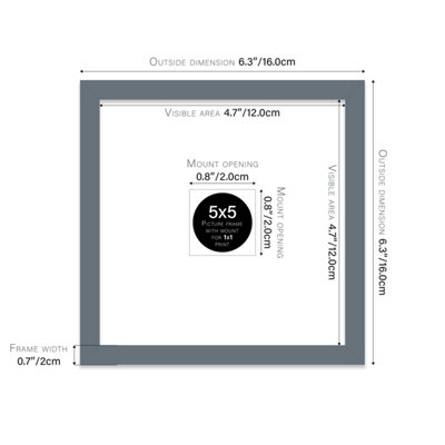5x5" Grey Picture Frame - 5x5" Square Frame with 1x1" Mount for 5x5 ...