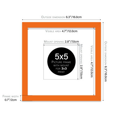 5x5" Orange Picture Frame - 5x5" Square Frame with 3x3" Mount for 5x5 ...