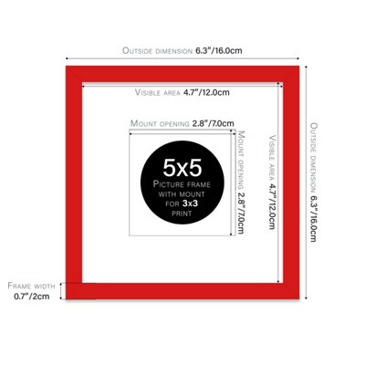 5x5" Red Picture Frame - 5x5" Square Frame with 3x3" Mount for 5x5"/3x3 ...