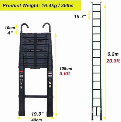 6.2M Telescopic Aluminium Ladder, Folding Extendable Ladder with ...