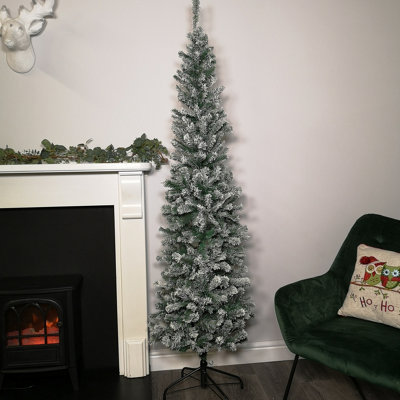 6.5ft (2m) Premier Snow Flocked PVC Spruce Pine Slim Christmas Tree in ...