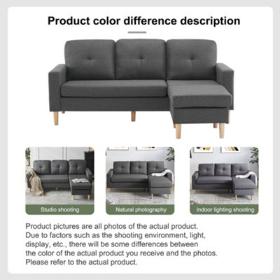 6.5ft 3 Seater Sofa Multi functional Toffee Seat with Removable Footrest Grey