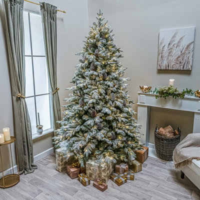 6.5ft Kensington Fir Artificial Pre-Lit Frosted PE Christmas Tree | DIY ...