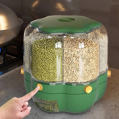 6.5L GREEN FOOD GRAIN STORAGE CONTAINER, 6 GRIDS 360 DEGREES ROTATING ...