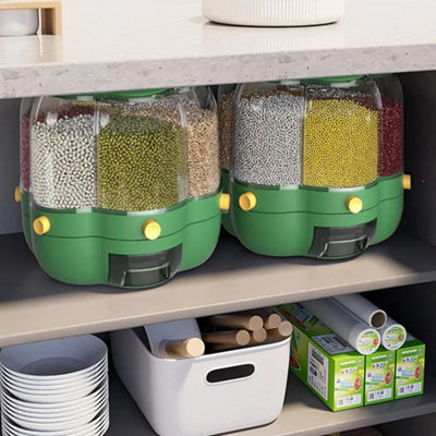 6.5L Green Food Grain Storage Container, 6 Grids 360 Degrees Rotating ...
