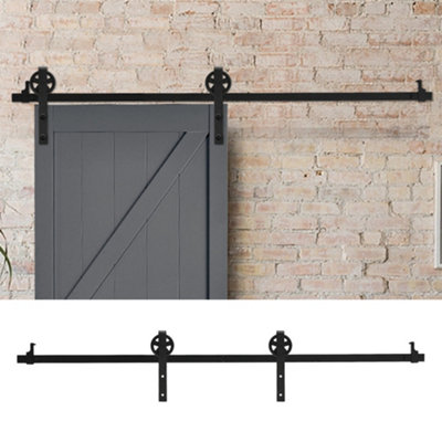 6.6ft Black Rustic Steel Barn Door Track System Sliding Hardware Kit ...