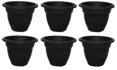 6 Black Round Bell Plant Pots 30cm Plastic Bell Planter Patio Pot