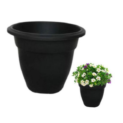 6 Black Round Bell Plant Pots 30cm Plastic Bell Planter Patio Pot