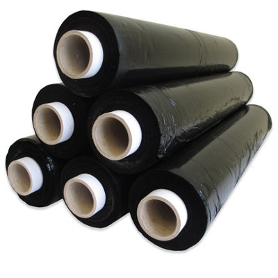 6 Black Stretch Wrap Rolls 400MM x 150M Ideal for Wrapping Bundling ...