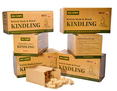 6 Boxes of Maxchips Kindling Wood, Kiln Dried and 2 Boxes of Firelighters (delivery Included)