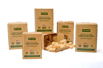 6 Boxes of Natural Environmentally Friendly Maxchips Firelighters Clean, Odourless 300 Fire ...