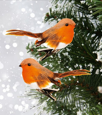 6 Clip On Christmas Robins Cute Festive Xmas Tree Bird Decoration ...