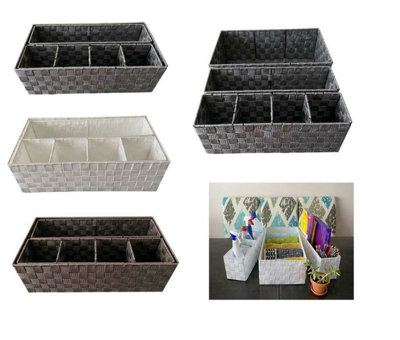 6 Compartment Woven Storage Box Basket Bin Organiser Divider Home ...