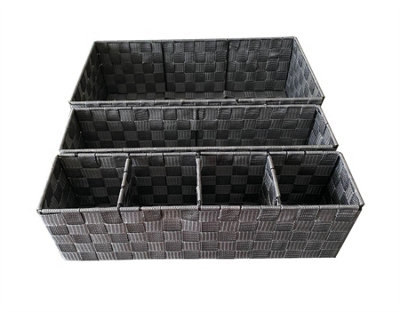 6 Compartment Woven Storage Box Basket Bin Organiser Divider Home ...