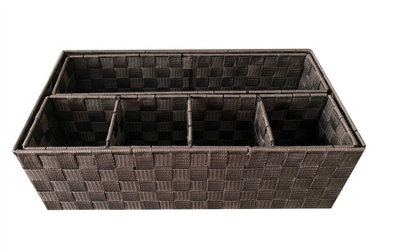 6 Compartment Woven Storage Box Basket Bin Organiser Divider Home ...