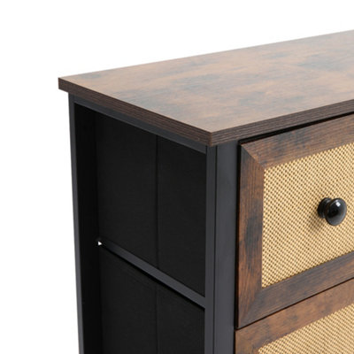 6-DRAWER MDF CABINET RUSTIC RATTAN STORAGE CABINET