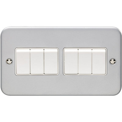 6 Gang Multi Light Switch 2 Way 10A HEAVY DUTY METAL CLAD - White Trim ...