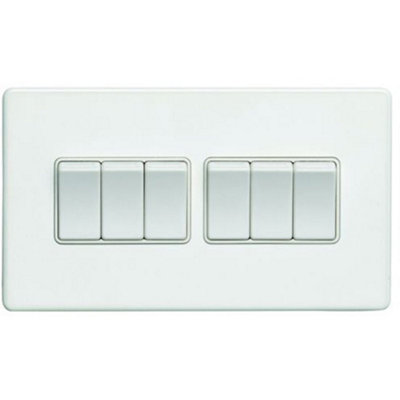 6 Gang Multi Light Switch SCREWLESS MATT WHITE 2 Way 10A Metal Rocker ...