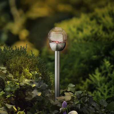 6 Glass Crackle Ball Solar Stake Lights Colour Changing LED Path Post ...