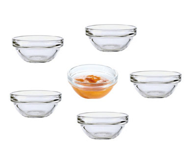 6 Glass Dip Bowls Luminarc Sauce Condiment Stacking Serving Dishes 6cm ...