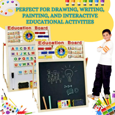 6 in 1 Wooden Art Easel Board for Kids, Double Sided Whiteboard ...