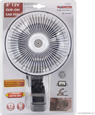 6 Inch 12v Clip On Car Oscillating Fan 2m Cable Speed Controller Truck ...