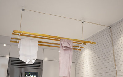 6 Lath Victorian Ceiling Mounted White Clothes Airer Kit With ...