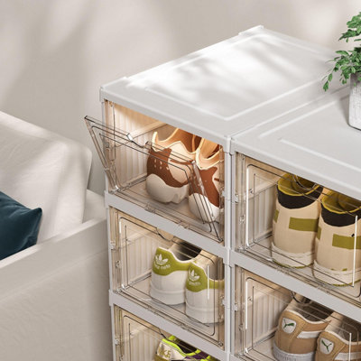 6 Layer Stackable Shoe Storage Box Foldable Clear Shoe Rack Transparent ...