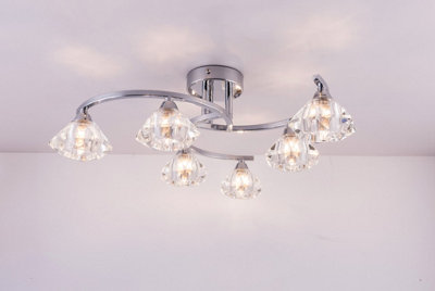 6 Light Spiral Semi-Flush Ceiling Light, Clear Glass Shades, Polished ...