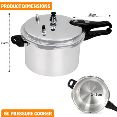 6 Litre Dual Handle aluminum Pressure Cooker Kitchen Catering Cookware