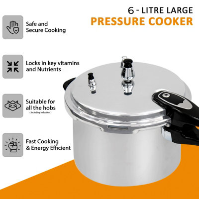 6 Litre Dual Handle aluminum Pressure Cooker Kitchen Catering Cookware