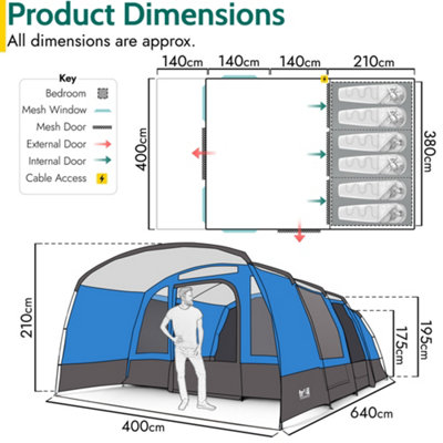 6 Man Tunnel Tent Family Camping Festival 5000mm Waterproof UV Dark ...