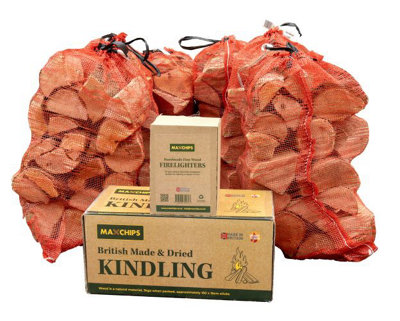 6 Net of Maxchips Hardwood Logs, 1 Box of Maxchips Kindling & 1 Box of Maxchips Firelighters ...