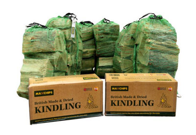 6 Nets of Softwood Logs and 2 Boxes of Kindling. (Delivery Included)