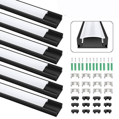 6 Pack 1m Black V-Shape LED Aluminium Channel Profile with Diffuser