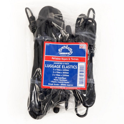 6 Pack - Assorted 10mm Luggage Elastics Bungee Straps With Hooks at B&Q
