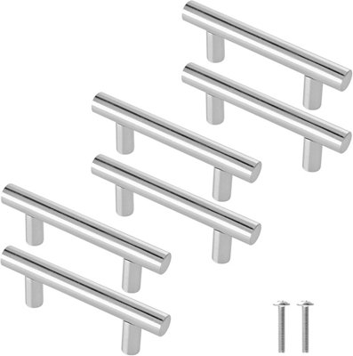 6 Pack Brushed Nickel Cabinet Handles 64mm Hole Centers, 100mm Length ...