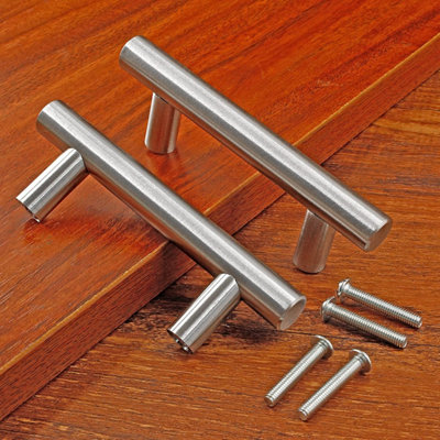 6 Pack Brushed Nickel Cabinet Handles 64mm Hole Centers, 100mm Length ...