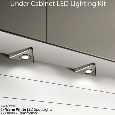 6-PACK BRUSHED NICKEL TRIANGLE UNDER CABINET KITCHEN LIGHTING KIT WITH ...