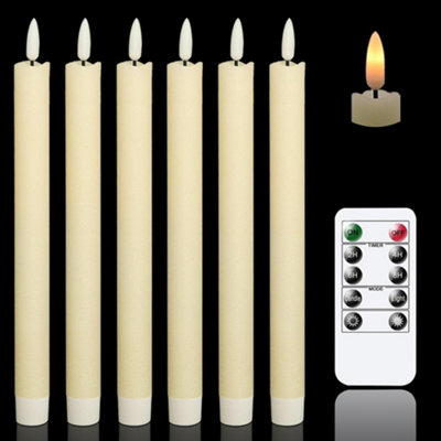 6-Pack Flameless Ivory Taper Candles - Remote Control, Real Wax ...