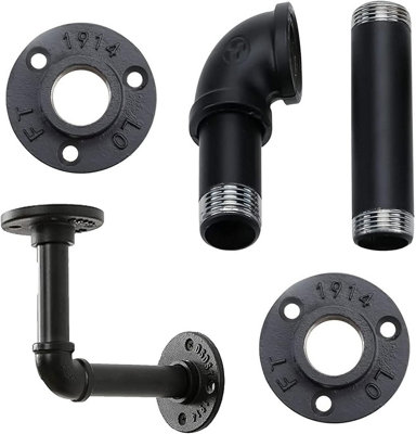 6 Pack Industrial Pipe Shelf Brackets Black Floating Pipe Brackets with ...