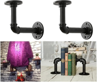 6 Pack Industrial Pipe Shelf Brackets Black Floating Pipe Brackets with ...