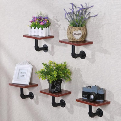 6 Pack Industrial Pipe Shelf Brackets Black Floating Pipe Brackets with ...