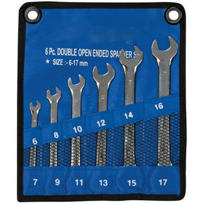 6 Pack Open Ended Spanner Set - 6mm 17mm Sizes - Chrome Vanadium Wrench Kit