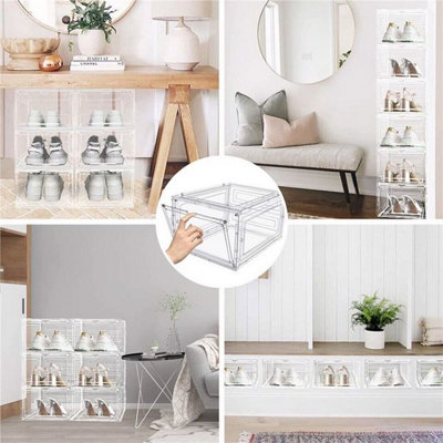 6 Pack Transparent Shoe Storage Boxes Hard Plastic Stackable Shoe Box ...