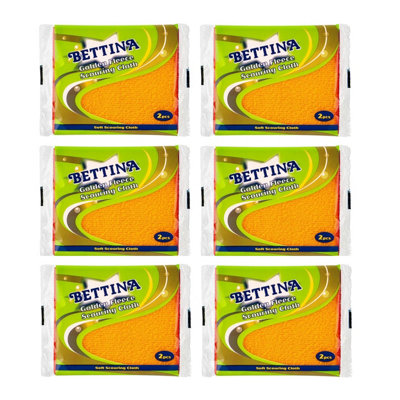 6 Packs of 2 Bettina Golden Fleece Scouring Cloths Washing Up Scrubbing ...