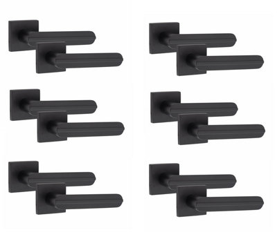 6 Pair Modern Lima Design Matt Black Premium Door Handles Square Rose ...