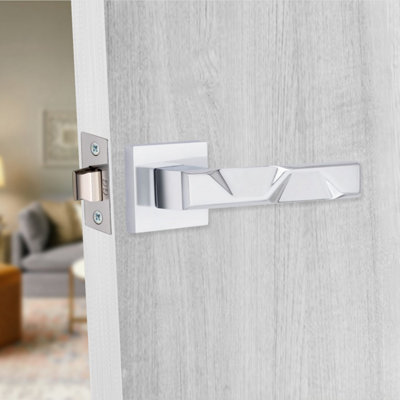 6 Pair Modern Nova Design Polished Chrome Premium Door Handles Square ...