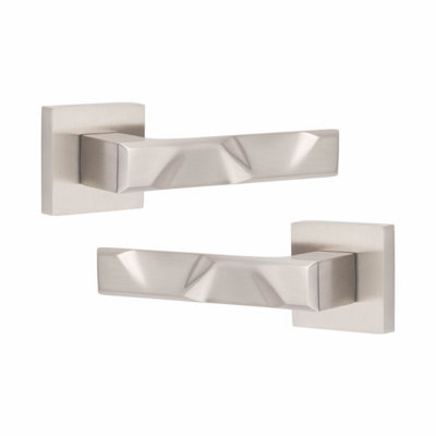 6 Pair Modern Nova Design Satin Nickel Premium Door Handles Square Rose ...